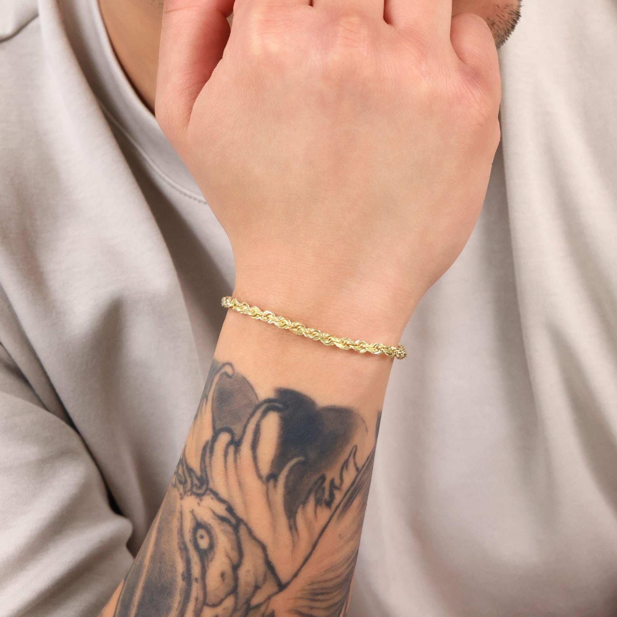 Nuragold 10k Yellow Gold 4mm Rope Chain Diamond Cut Bracelet or Anklet, Mens Womens Jewelry 7" 7.5" 8" 8.5" 9"