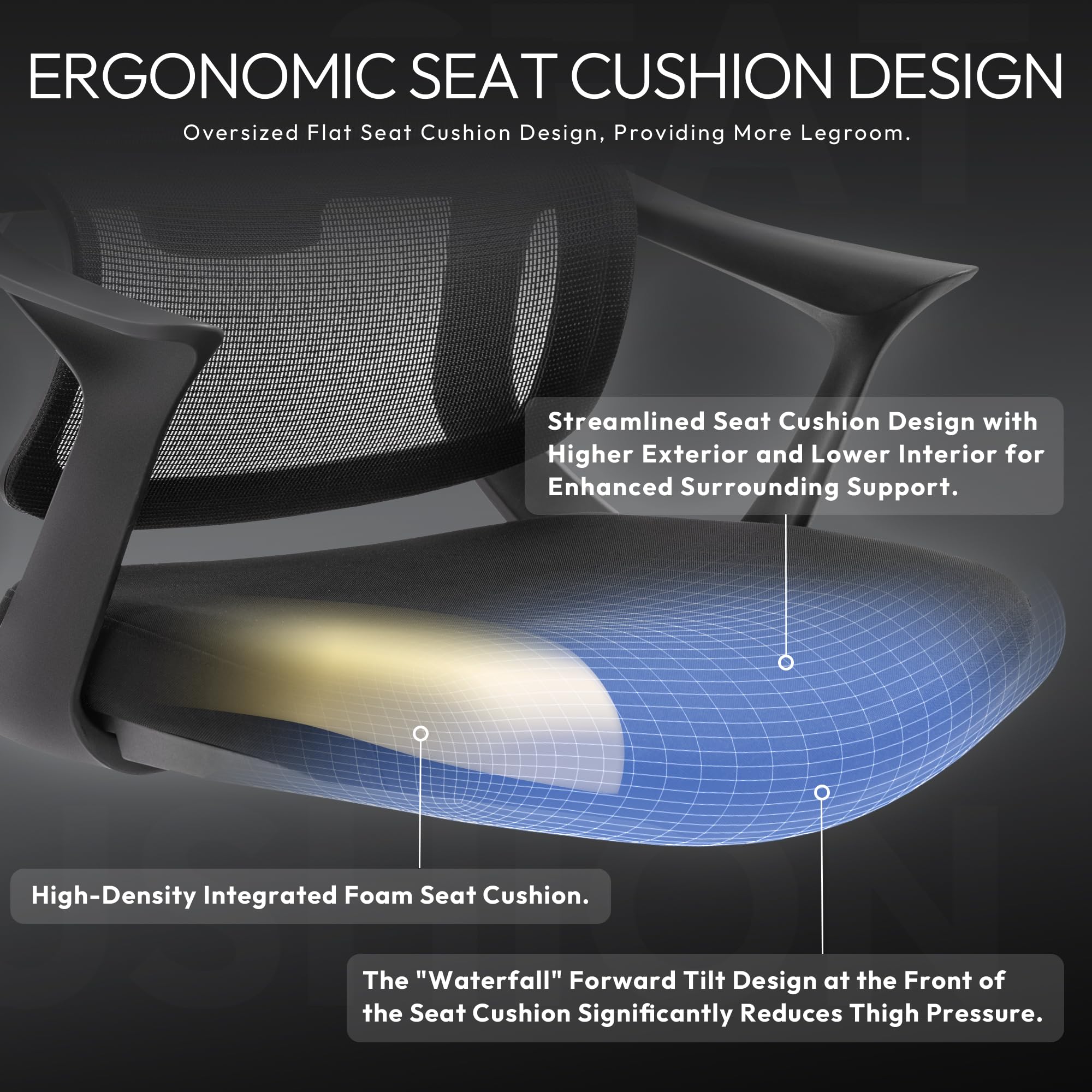 Office Chair-Ergonomic Computer Desk Chair, High Back Mesh home office chair, Big and Tall Office Chair with Lumbar Support, Large Computer Executive Desk Chair with Wide Thick Seat, 330lbs, Black