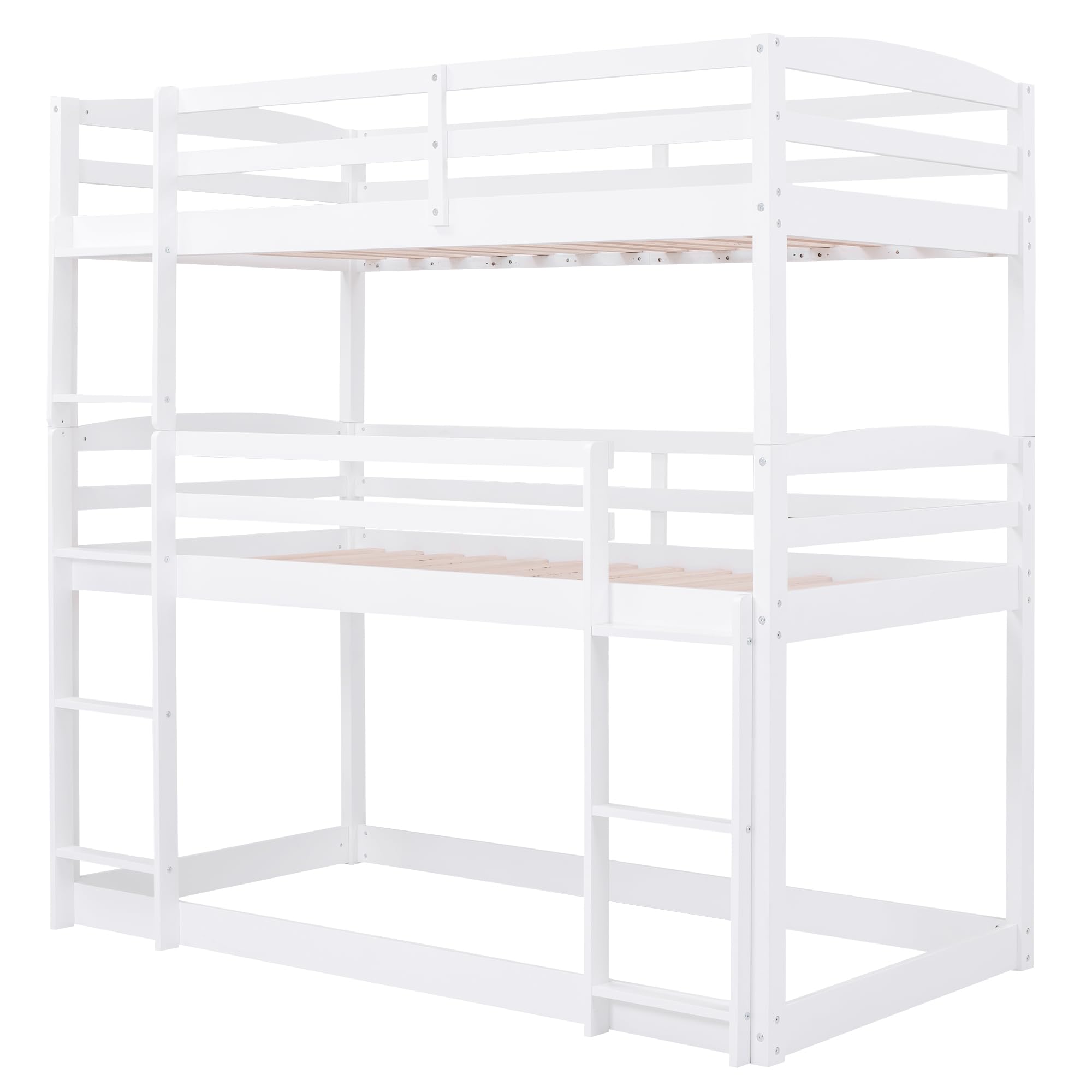 Merax Twin Triple Bunk Bed with Ladders, No Box Spring Needed,for Bedroom and Guestroom, Easily Convertible into One Twin Bed and One Twin over Twin Loft Bed, White