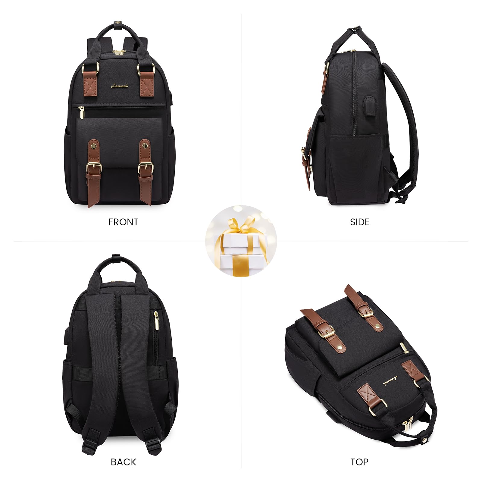 LOVEVOOK Backpack Purse for Women,Cute Waterproof Small Backpack with USB Port,Fashion Mini Backpack Casual Daypack for Travel College Work Daily,Black-Brown
