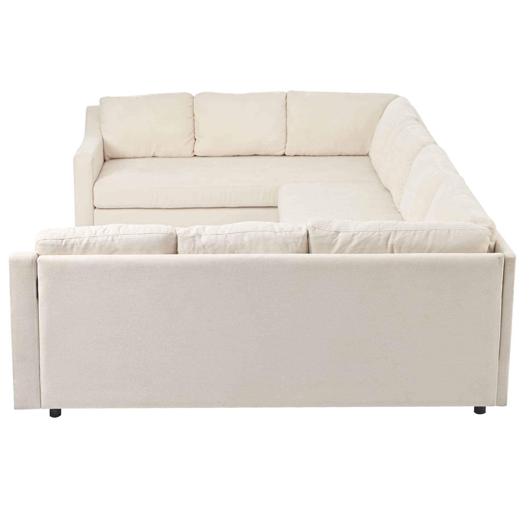 Merax Upholstered U-Shaped Large Sectional Sofa with Thick Seat, 8 Seater, Beige