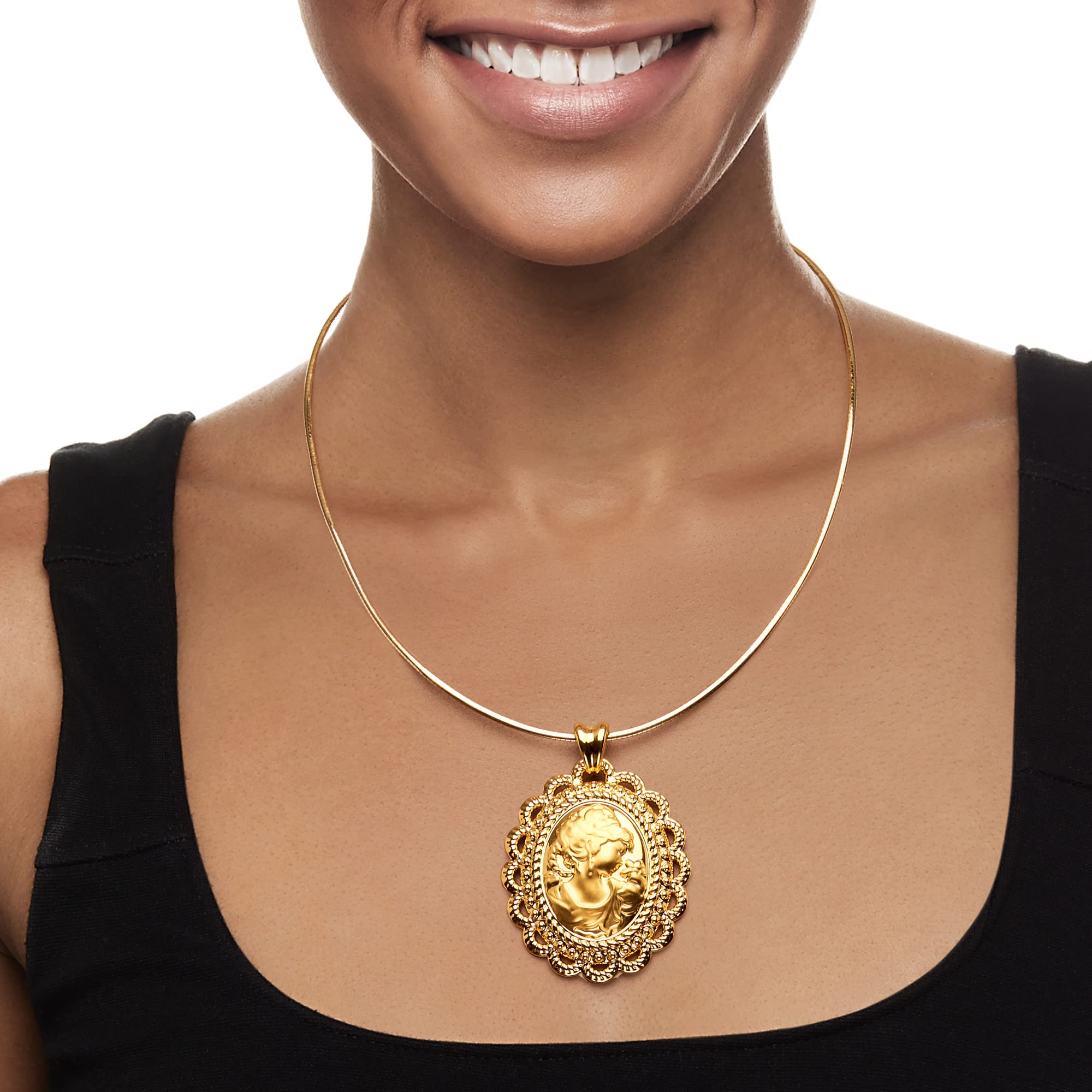 Ross-Simons Italian Andiamo 14kt Yellow Gold Over Resin Cameo-Style Pendant