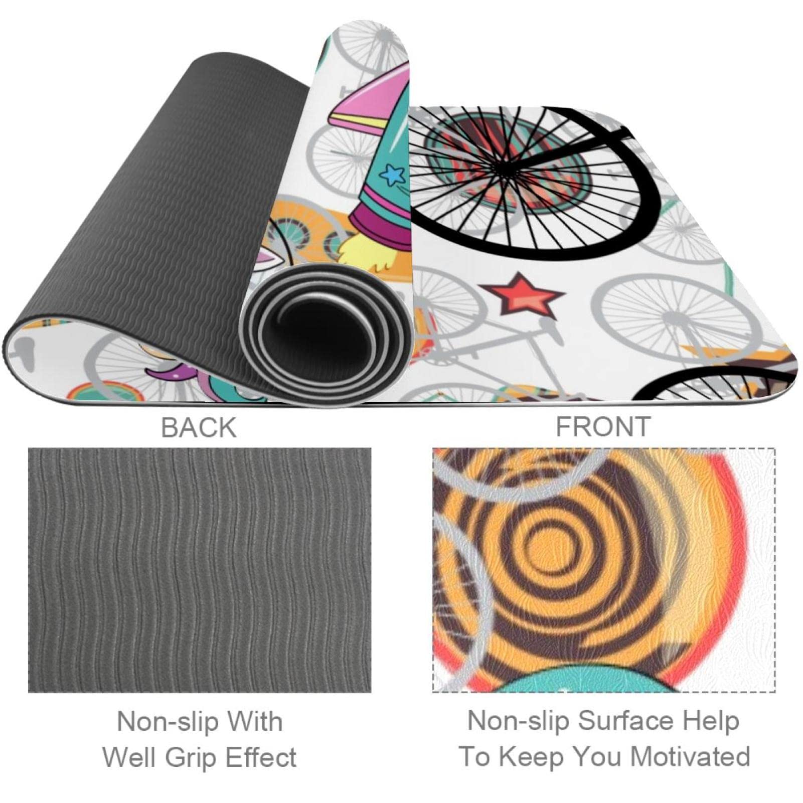 Yoga Mat, Yoga Mats for Home Workout, Workout Mat, Exercise Mats, Pilates Mat, Space Theme Bike Unicorn