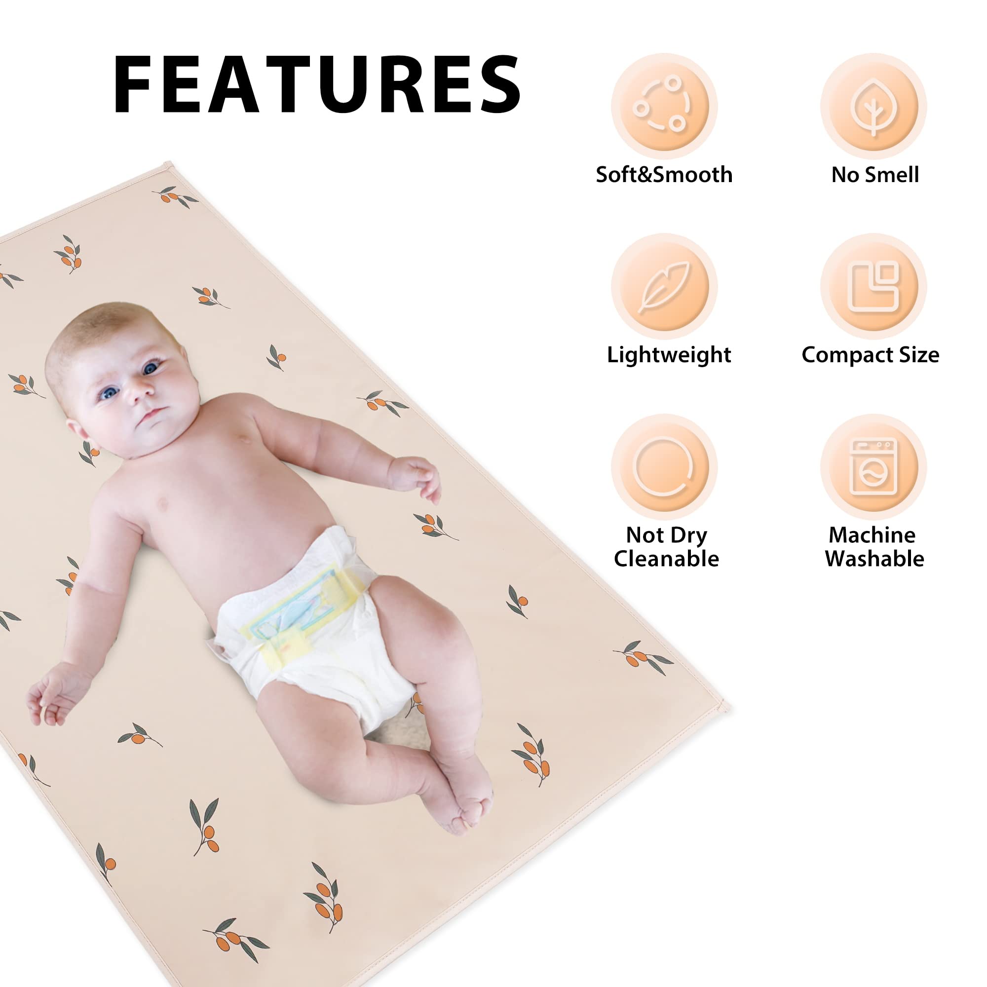 Vegan Leather Baby Changing Mat - Wipeable Portable Changing Pad, Foldable Travel Changing Mat for Baby, Newborns (Branch,20"*28")