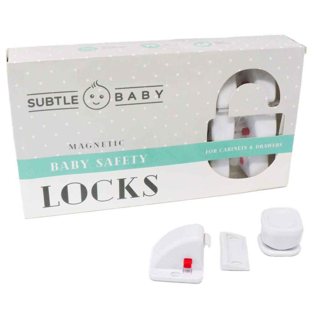 Magnetic Baby Safety Locks for Cabinets and Drawers by Subtle Baby - Strong Adhesive. No Screws Needed. Keep Kids Safe Child Proofing Kitchen and Bathroom. Installation Tool. Unlock or Lock Setting.