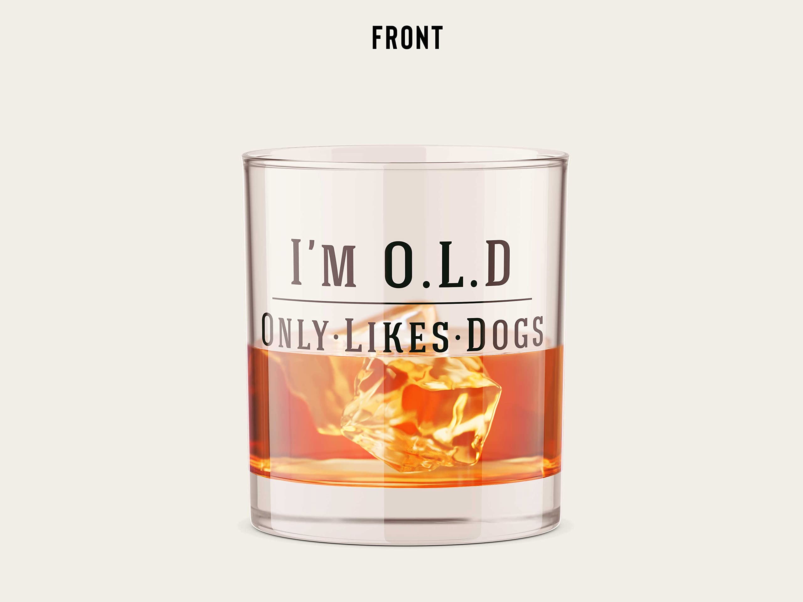 Spotted Dog Company Printed 11oz Whiskey Rocks Glass, I'm O.L.D, Only Likes Dogs, Paw Print, CM01