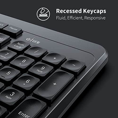 Wireless Keyboard and Mouse Combo, 2.4G Full-Sized Ergonomic Computer Keyboard with Wrist Rest and 1600 DPI Wireless Noiseless Mouse for Windows, PC, Laptop, Windows XP/7/8/10 (Black)