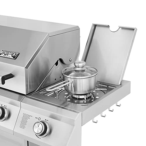 Monument Grills Larger 4-Burner Propane Gas Grill Stainless Steel Heavy-Duty Cabinet Style with LED Controls & Side Burner