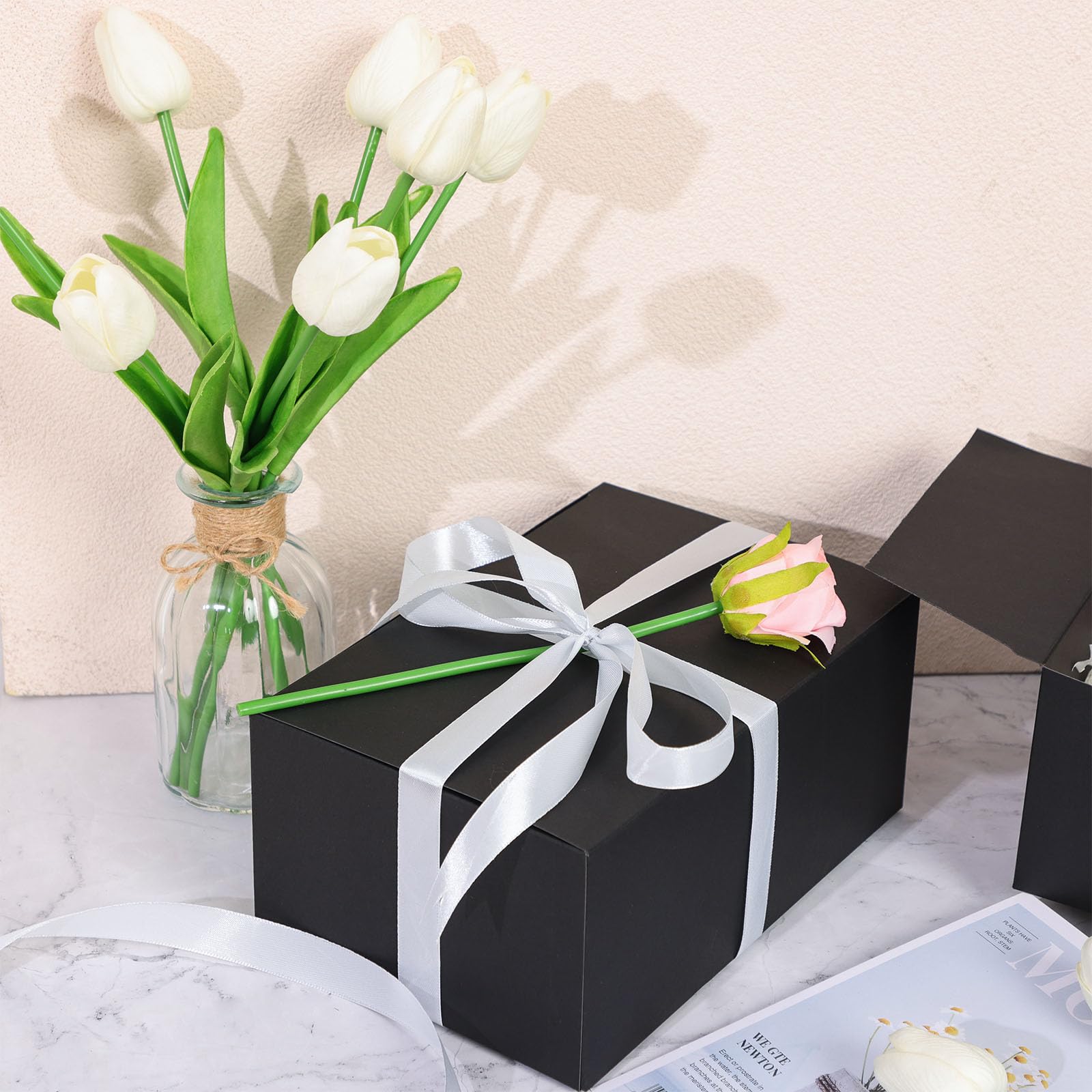 Moretoes 12 Pack Black Gift Boxes with Lids 9x6x4 Inches Groomsmen Proposal Boxes Cardboard Gift Box for Valentine's Day Party, Snacks, Candy, Toys, Birthday Party, Wedding, Halloween Easy to Assemble