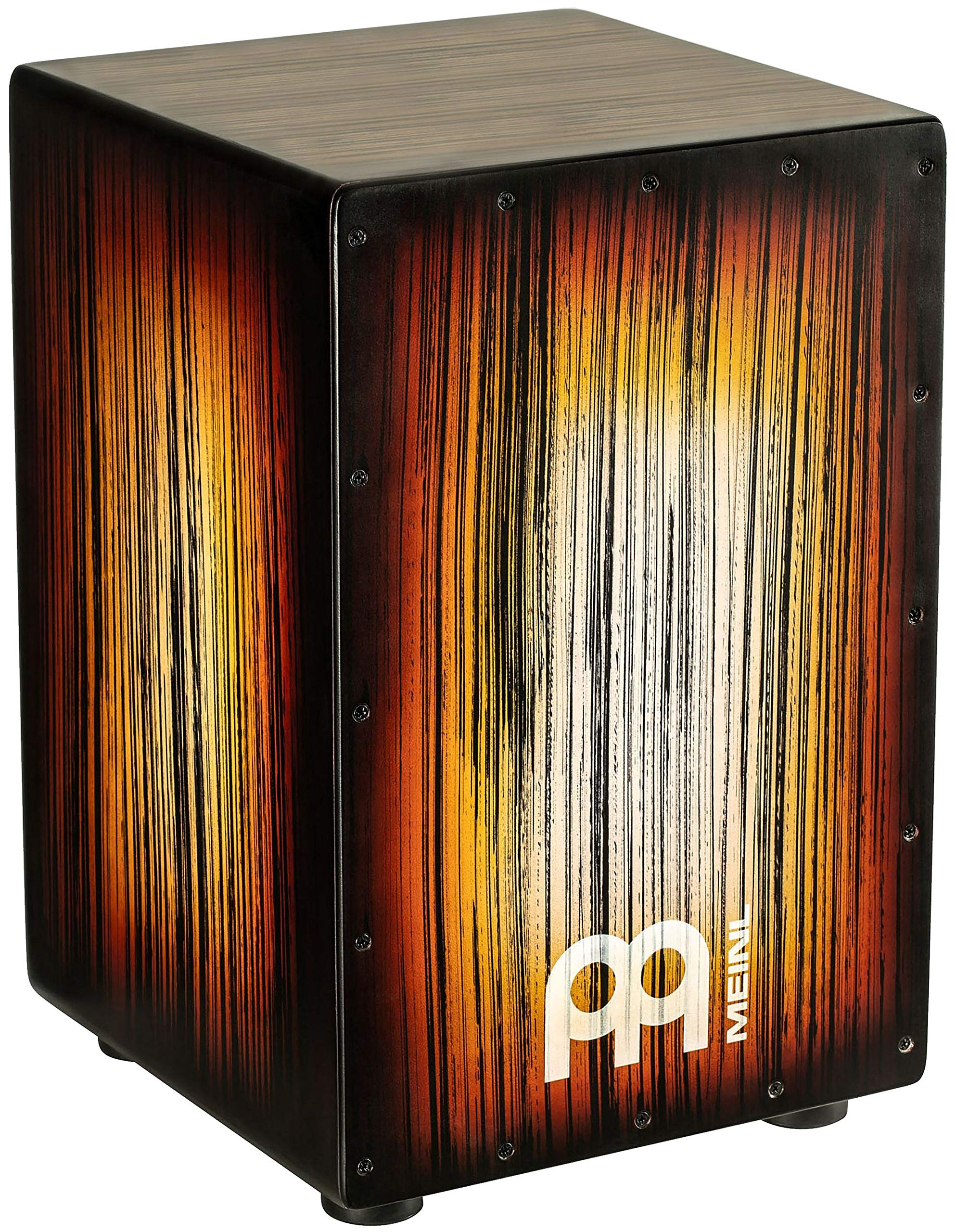 Meinl Percussion Cajon Box Drum with Internal Metal Strings for Adjustable Snare Effect-NOT Made in China-Amber Tiger Stripe Full Size, 2-Year Warranty, (HCAJ2AMTS)