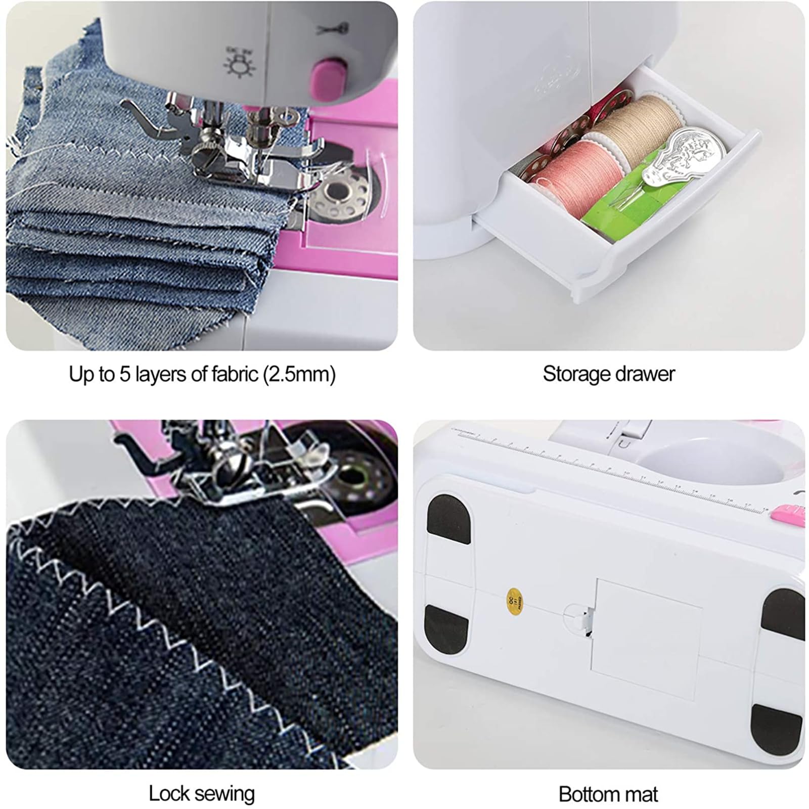 Mini Sewing Machine, Portable Multifunctional Sewing Machines for Beginners, Small Electric Sewing Machine with Reverse Sewing and 12 Built-in Stitches, 2 Speeds Double Thread with Foot Pedal