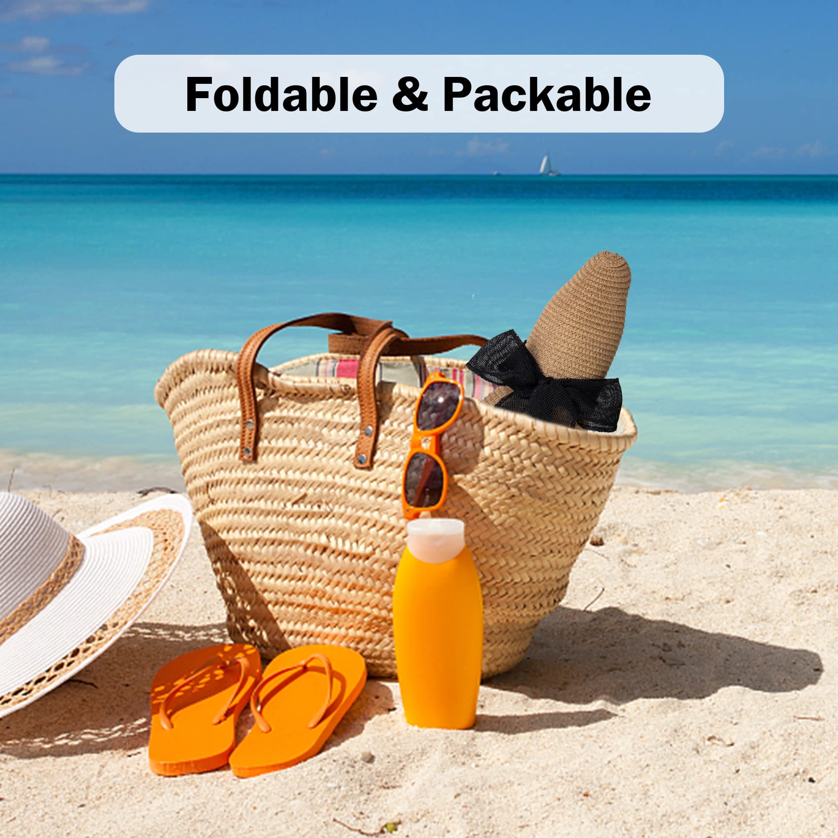 Sierry Floppy Sun Hats for Women Wide Brim Summer Beach Foldable Travel Straw Hats UV Protection(C1-Beige)