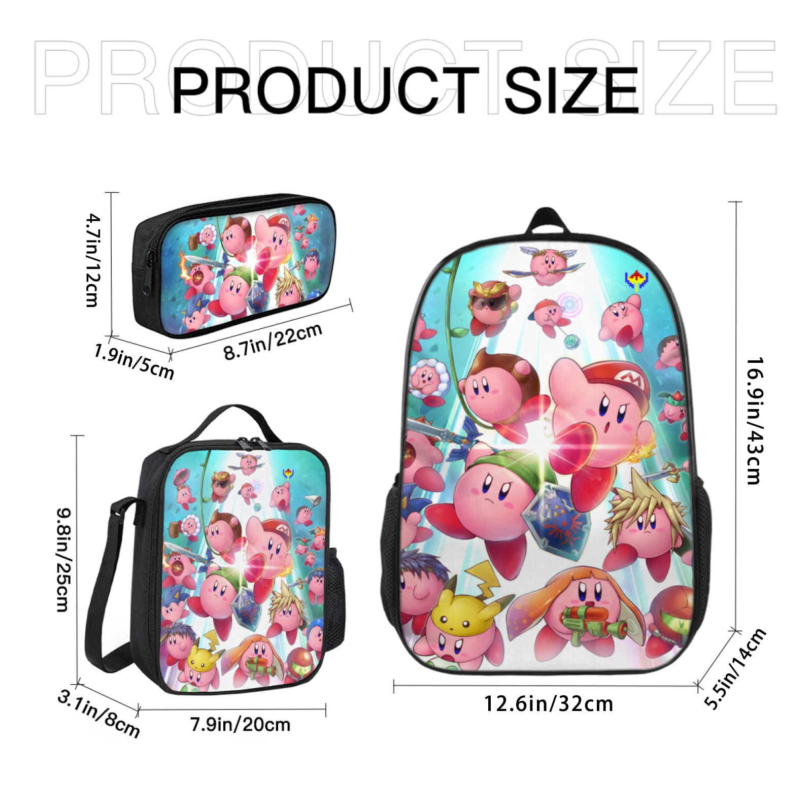 QYUSKTI 17 in Cartoon Backpack 3 Pieces School Backpack Set with Lunch Bag Pencil Case Gifts for Kids Girls Students