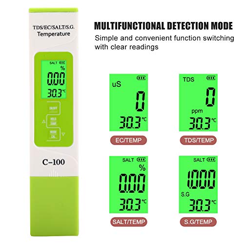 Water TDS Meter,5 in 1 TDS, EC, Salinity,Temperature Meter, Specific Gravity of Sea Water Accurate & Reliable ppm Meter,Digital Water Tester for Drinking Water, Aquariums, Swimming Pool, Hydroponic S