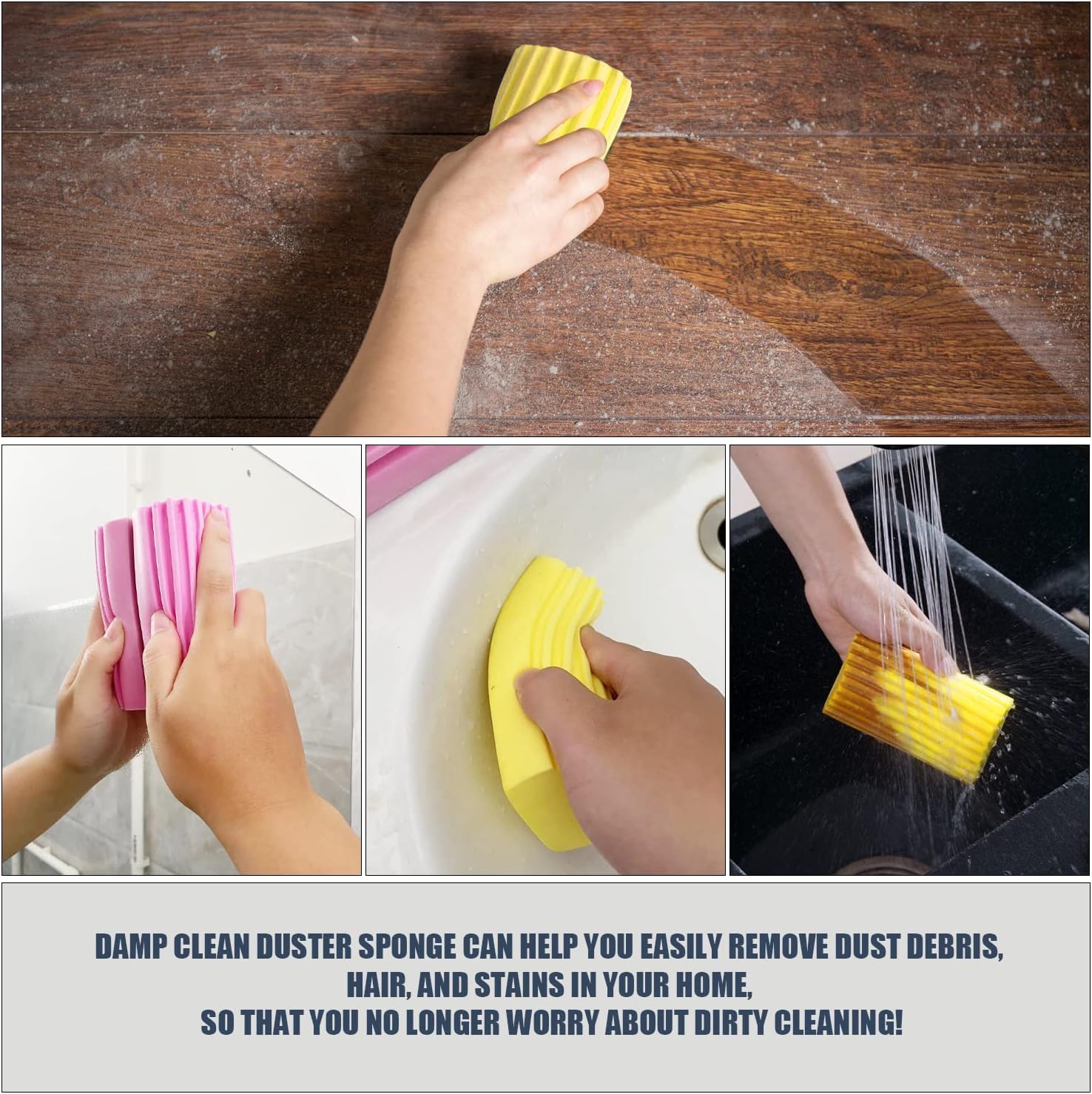 Mistgre 4-Pack Reusable Damp Clean Duster Sponge, Sponge Cleaning Brush Damp Clean Dust Sponge,Cleaning Tool for Baseboards, Ceiling Fan, Glass, Vents, Blinds Duster (4gray), 4x1.4x1