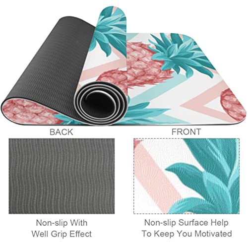 Yoga Mat, Yoga Mats for Home Workout, Workout Mat, Exercise Mats, Pilates Mat, Pineapple Striped Pink pattern