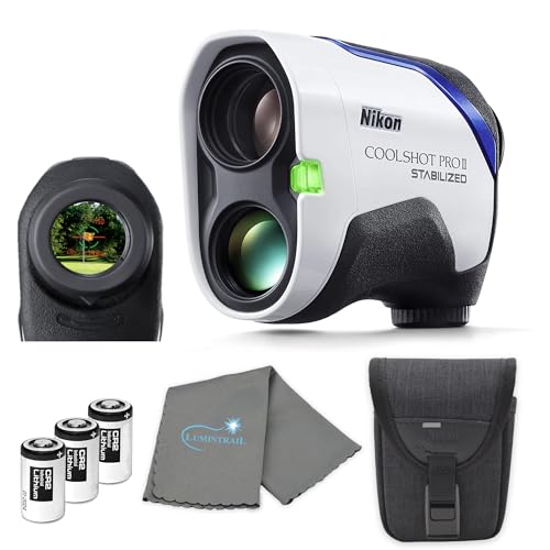Nikon COOLSHOT ProII Golf Laser Rangefinder (16758) Stabilized View Bundle with 3 Extra CR2 Batteries and a Cleaning Cloth - Laser Yard Alignment with Club Selection, and Slope - Mens Golf Accesories