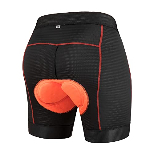 RISESBIK Women’s Cycling Underwear Bike Shorts 3D Padded, Bicycle MTB Underpants with Mesh Slim Lightweight (Black-Red, L)