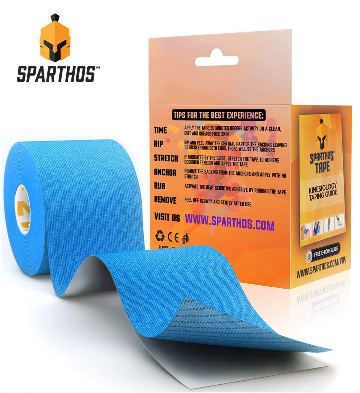 Sparthos Kinesiology Tape [Electric Blue - 16.4ft Uncut Roll] x Ice Packs for Injuries [Size Medium + Cover]