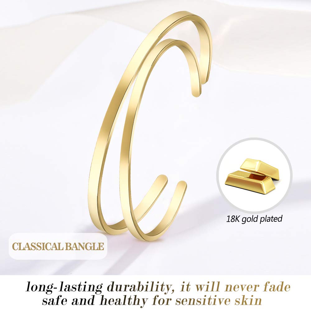 Lolalet Thin Open Cuff Bracelet, for Girlfriend Wife Mom, 18K Gold Plated Couples Oval Love Bracelets, Plain Polished Finish Open Cuff Bangle Jewelry Gift for Men Women -1 Pack