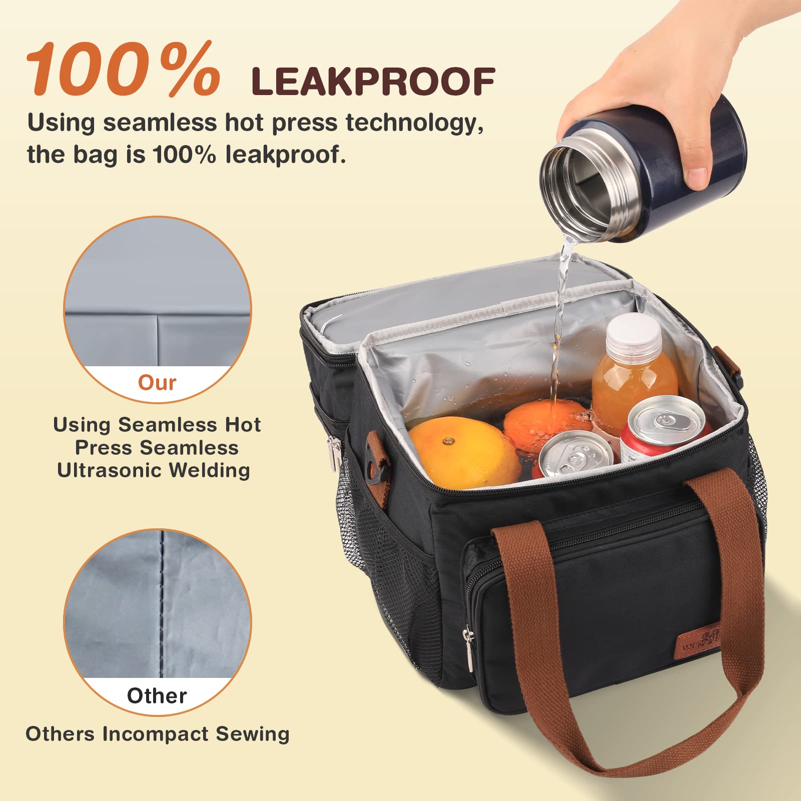 OCKLILY Lunch Box for Men, 17L Insulated Cooler Lunch Bag Women Expandable Double Deck Lunch Cooler Bag,Lightweight Leakproof Lunch Tote Bag, Suit For Work Travel Picnic (Black)