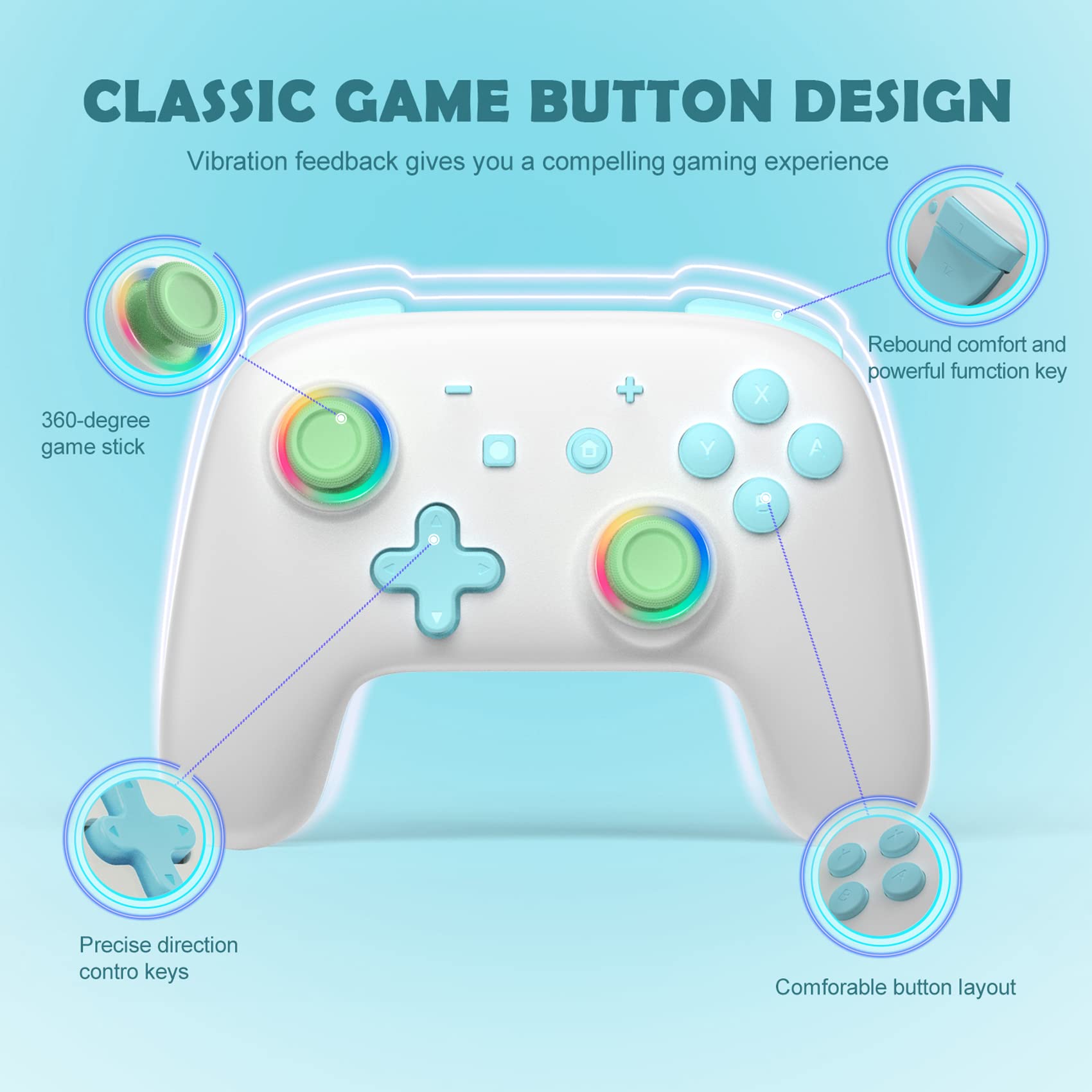 momen Switch Pro Controller, Wireless Switch Controller for Nintendo Switch/Lite/OLED Green Switch Controller Adjustable LED Joystick, Wake-up, Turbo, Dual Vibration & Motion Control