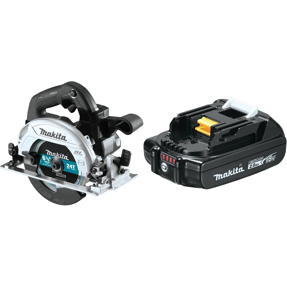Makita XSH04ZB 18V LXT Lithium-Ion Sub-Compact Brushless Cordless 6-1/2” Circular Saw and BL1820B 18V LXT Lithium-Ion Compact 2.0Ah Battery
