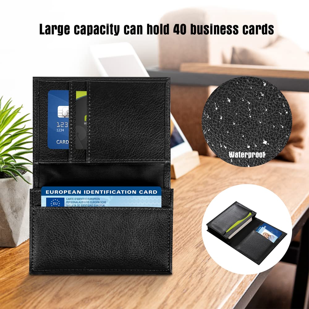 Olanpei 2 Pack Leather Business Card Holder for Men Women, Large Space for 40 Business Cards Wallet Credit Card Holder (Black/Brown)