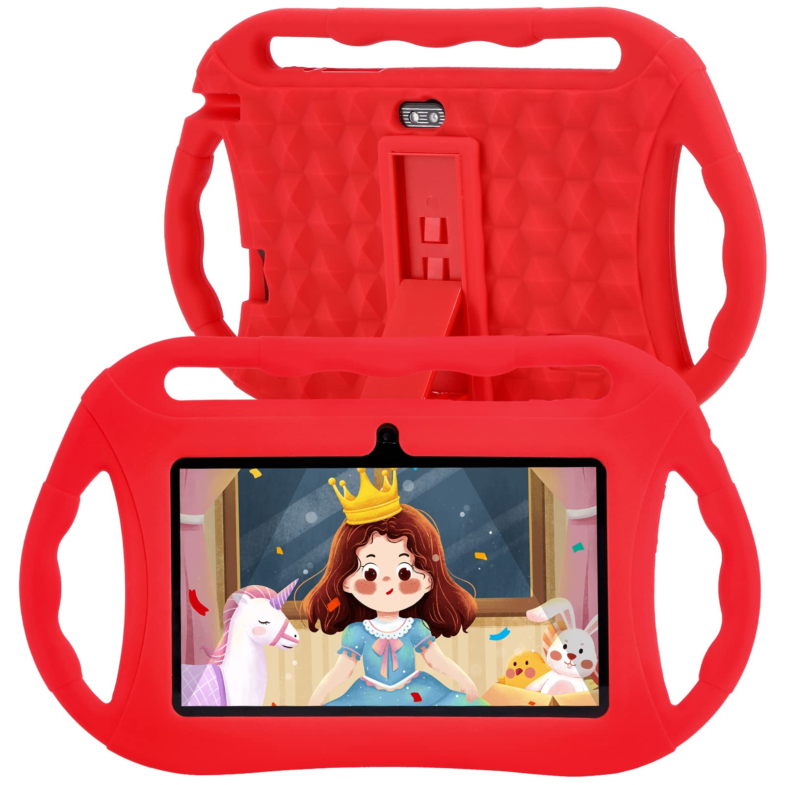 Veidoo Tablet for Kids, 7 inch Android Toddler Tablet, 32GB Storage, WiFi Dual Camera, Kids Content Google Plays, Parental Control, Kid-Proof Case (Red)