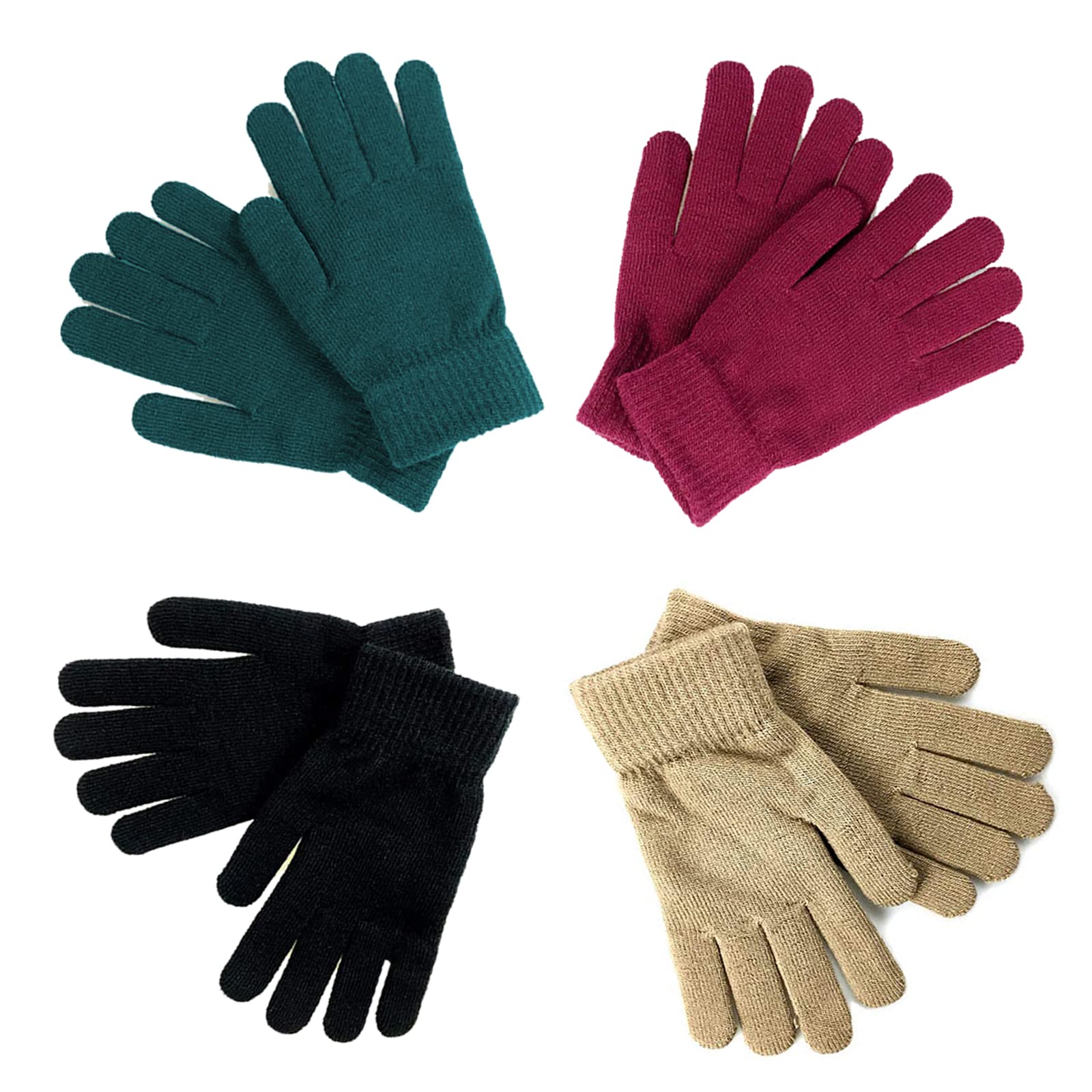 SILEDGN 4 Pairs Winter Magic Gloves Stretchy Warm Knit Gloves for Cold Weather Valentines Gift Men Women……