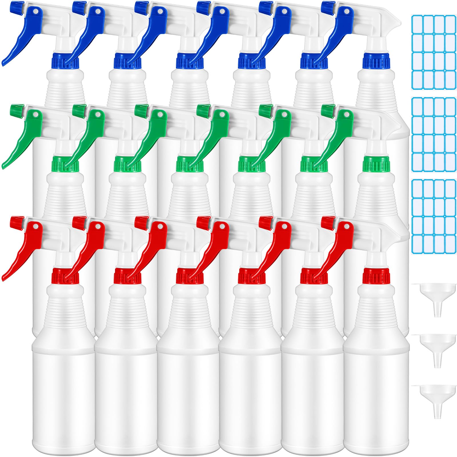 Yinder 18 Pcs 16 Oz Plastic Spray Bottle Bulk Empty Refillable Spray Bottles for Cleaning Solution Leak Proof Water Sprayer Bottle with Adjustable Nozzle Mist/Stream Mode (Red, Blue, Green)