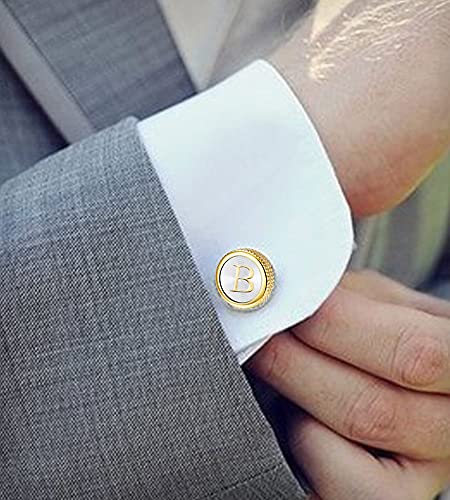 LOLIAS Mens Cufflinks Tie Bar Clip Set Alphabet Letter Cufflinks Formal Business Wedding Shirts Gift Box,B