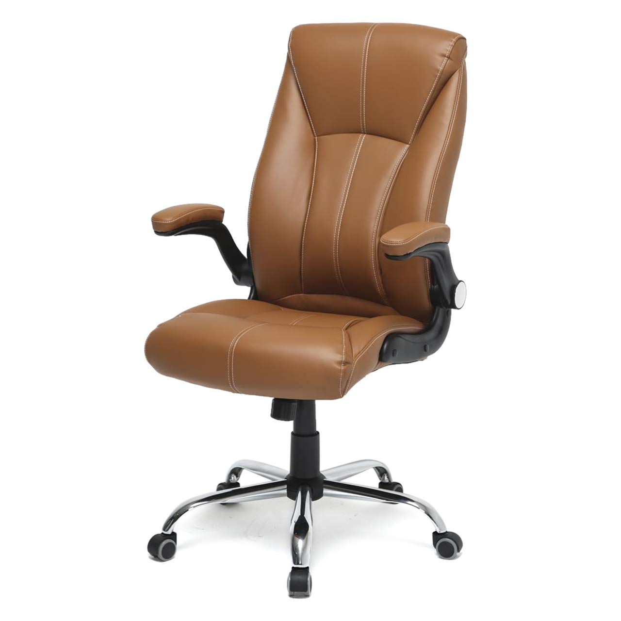 MADISON & PARK Office Desk Chair Leather Computer Executive Conference Task Study Chair Adjustable Swivel Chair with Adjustable Arms (CAPPUCCINO)