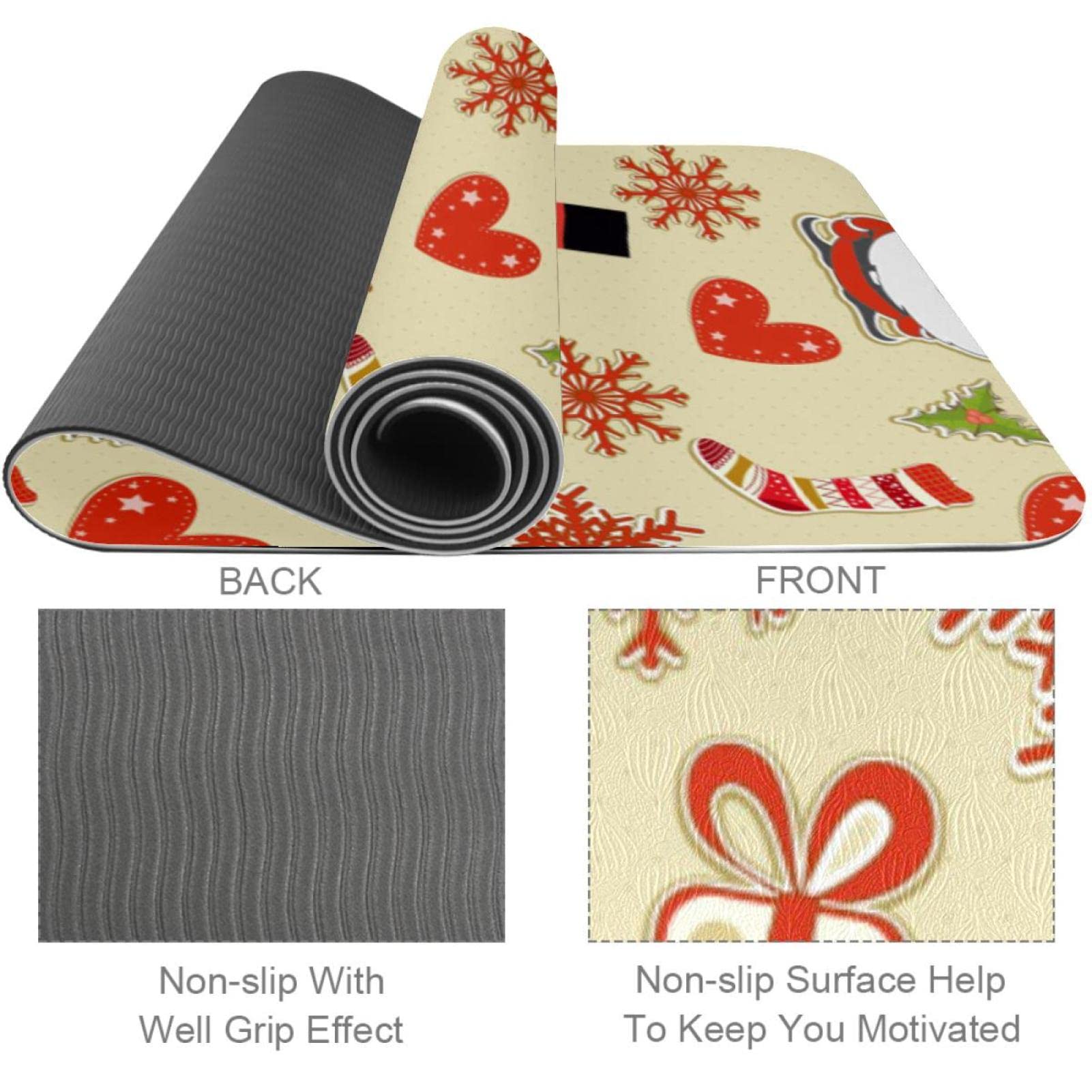 Yoga Mat, Yoga Mats for Home Workout, Workout Mat, Exercise Mats, Pilates Mat, Christmas Decoration Pattern