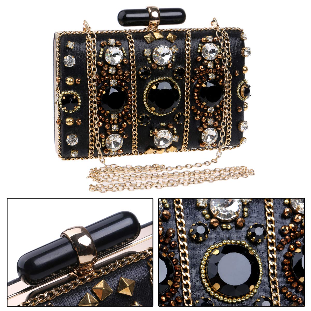 momo mo Women Shoulder Evening Bag Clutches Purse Chain Key Dress Handbag Lipstick Bridal Black