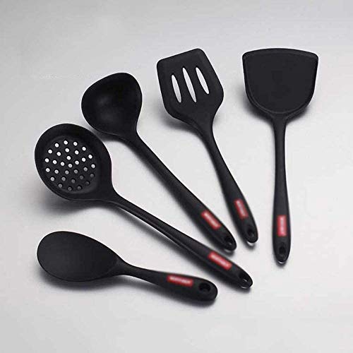 LMMDP 5 Pcs Silicone Utensils Set Non Stick Kitchen Cooking Tools Set Spatula Shovel Heat Insulation Kitchenware