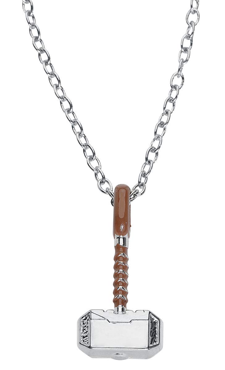 Marvel Comics Thor Hammer Unisex Adult Silver Plated Pendant Necklace. Official Licensed Jewelry, One Size.(THORHAMPNK01B)