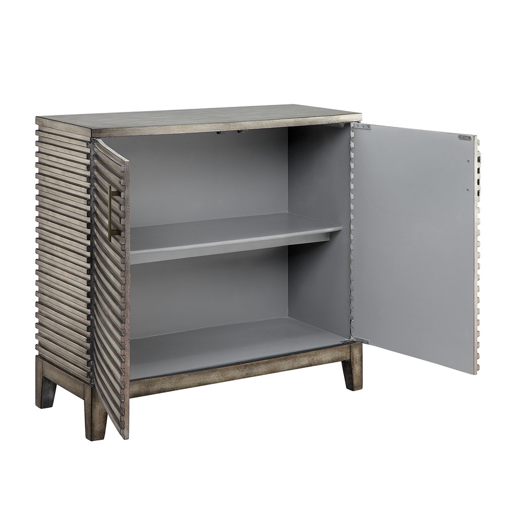 Madison Park West Ridge 2 Shelves Storage Cabinet - Vintage Industrial Rustic Modern, Solid Wood Legs Living Room Furniture Accent Chest, 36"W x 14"D x 34"H, Grey