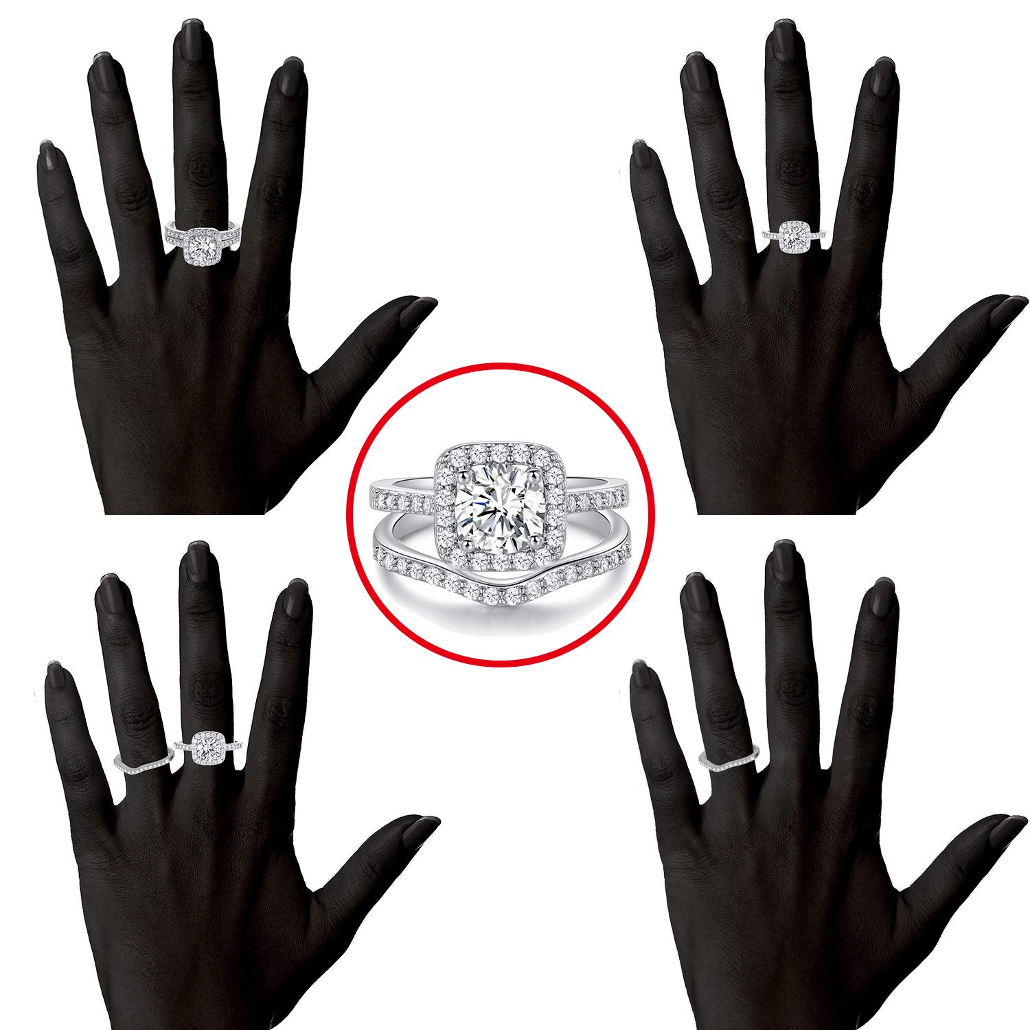 OPOMOMO Engagement Ring Set,18K White Gold Plated Cubic Zirconia Promise Eternity Rings for Women Pack of 2 PCS (9)