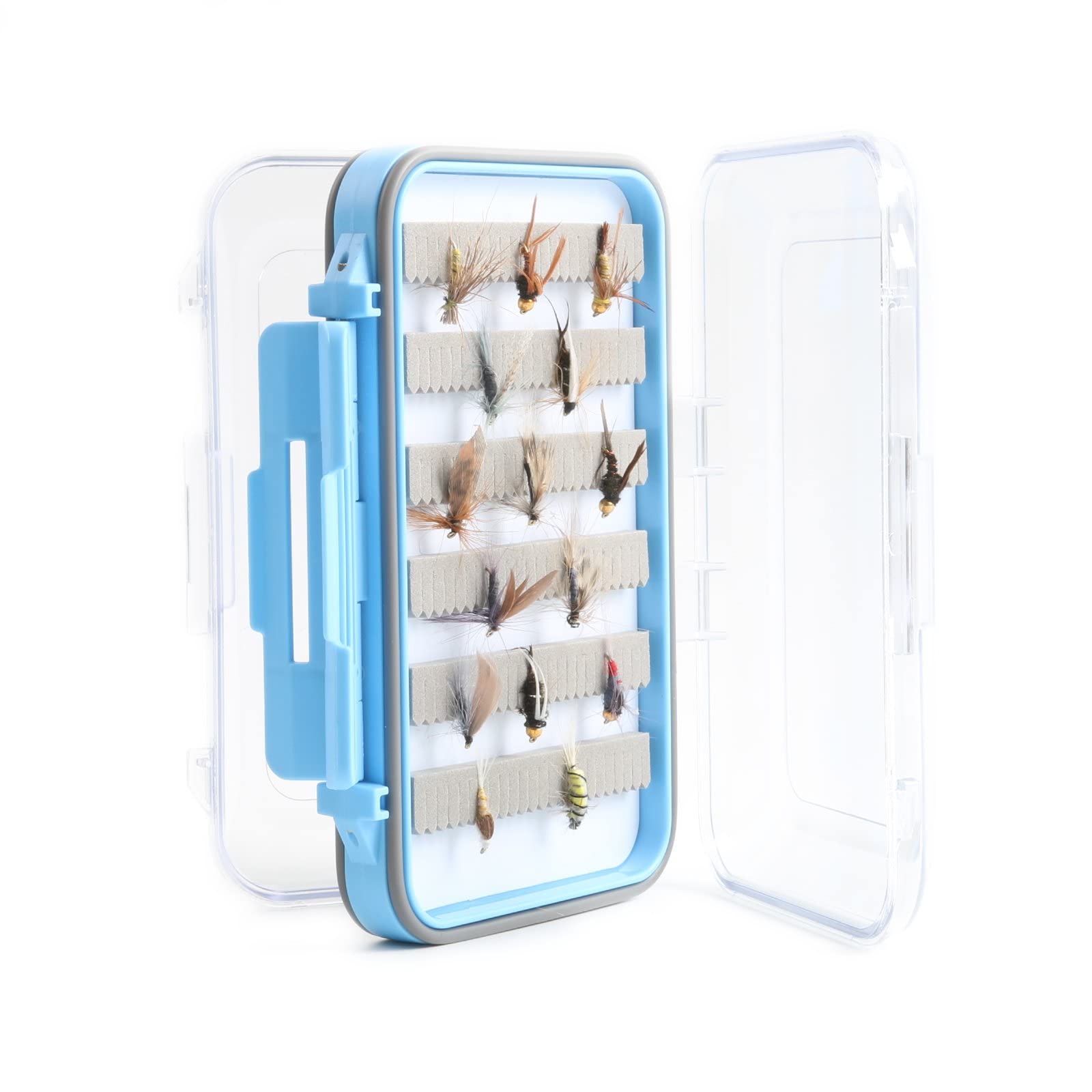 Maxcatch Fly Box Two-sided Waterproof Jig Fly Fishing Box (Blue, Large-5.9''×3.9''×1.7'')