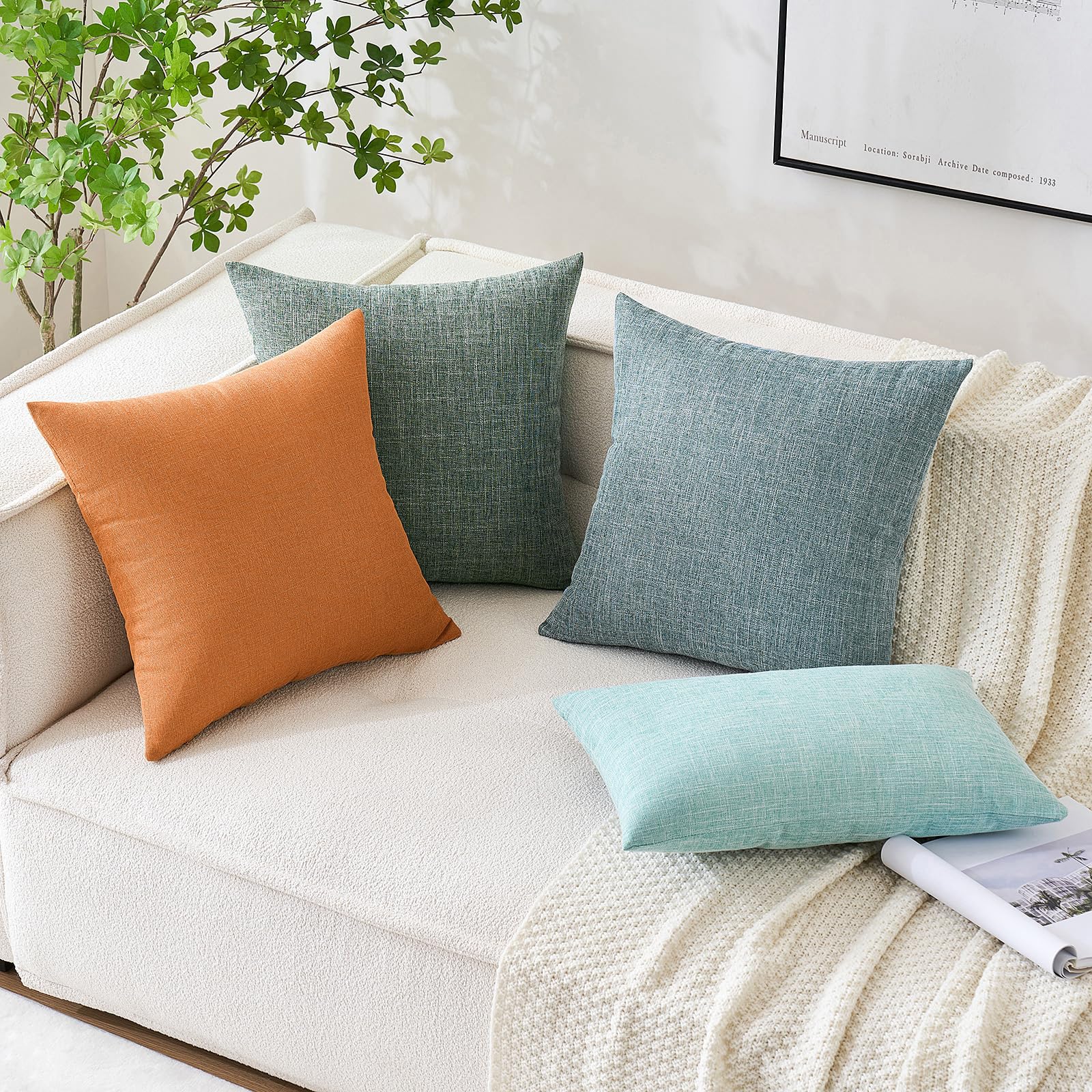 MIULEE Pack of 2 Decorative Throw Pillow Covers Fall Halloween Linen Burlap Square Solid Farmhouse Modern Concise Throw Cushion Case Pillowcase for Sofa Car Couch 18x18 Inch Burnt Orange