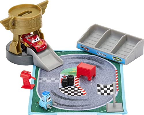 Mattel Disney and Pixar Cars Mini Racers Playset, On-the-Go Piston Cup Race with 1 Mini Toy Car, Accessories & Portable Case