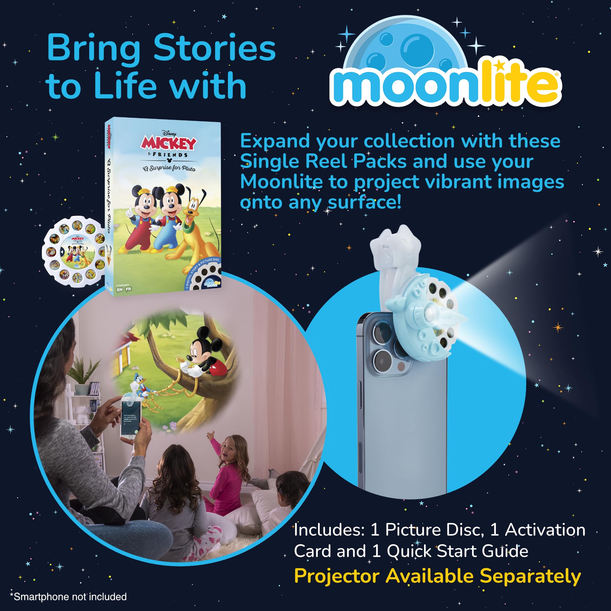 Moonlite Storytime Mickey and Friends A Surprise for Pluto Storybook Reel, A Magical Way to Read Together, Digital Story for Projector, Fun Sound Effects, Learning Gift for Kids Ages 3+ Years and Up
