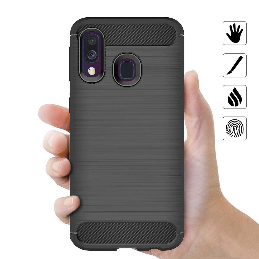 MaiJin Case for Samsung Galaxy A40 (5.9 inch) Soft Silicon Brushed with Texture Carbon Fiber Design Protection Cover (Black)