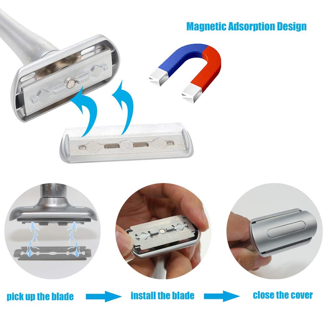 Magnetic Safety Razor straight razor For Men Adjustable 1-8 Close Shaving Classic Double Edge Razor blades