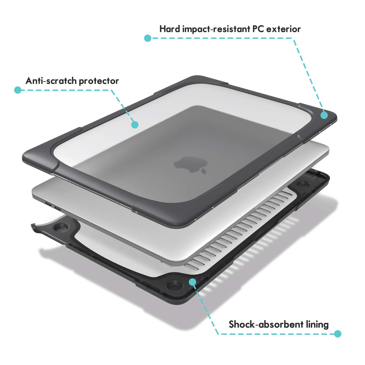 ProCase for MacBook Pro 13 Inch 2023 M2, 2022 2020 M1 A2338/ A2289/ A2251, Heavy Duty Hard Shell Case with Dual Layer Protective Cover and Kickstand for MacBook Pro 13-inch -Black