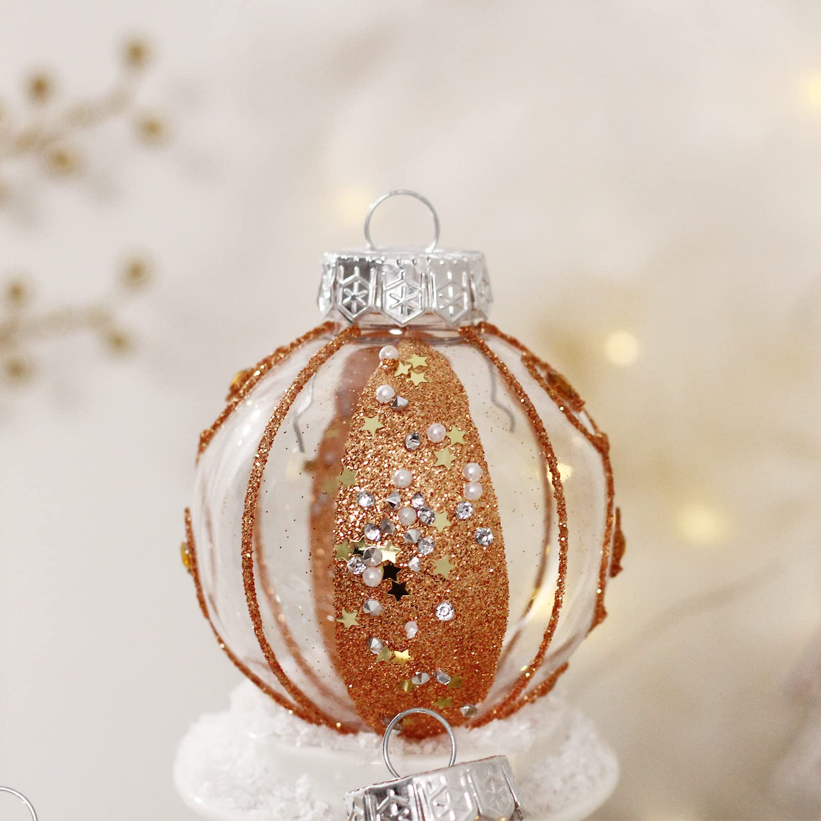 MoonXmas Christmas Ornaments Set, 2.75"/70MM Green Clear Plastic Shatterproof Christmas Tree Hanging Decorations, for Indoor Home Halloween Thanksgiving Xmas Decor - 6Pcs.