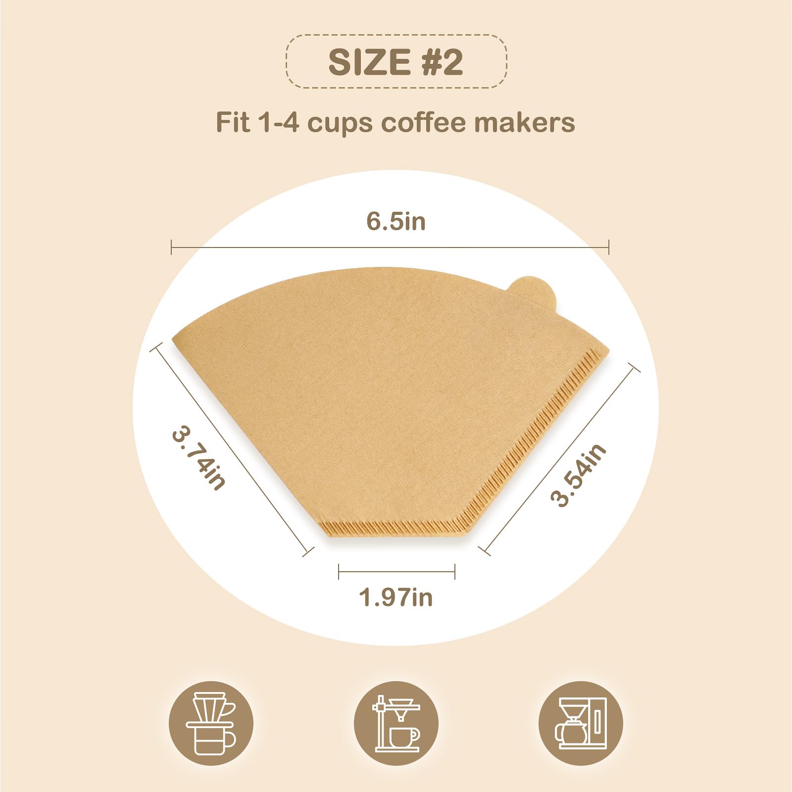Maestri House Cone Coffee Filters 8-12 Cup, 100 Count Natural Unbleached Coffee Paper Filters #4, Tabbed Cone Coffee Filter for Coffee Maker & Brewer, Biodegradable, Environmentally Friendly, Brown