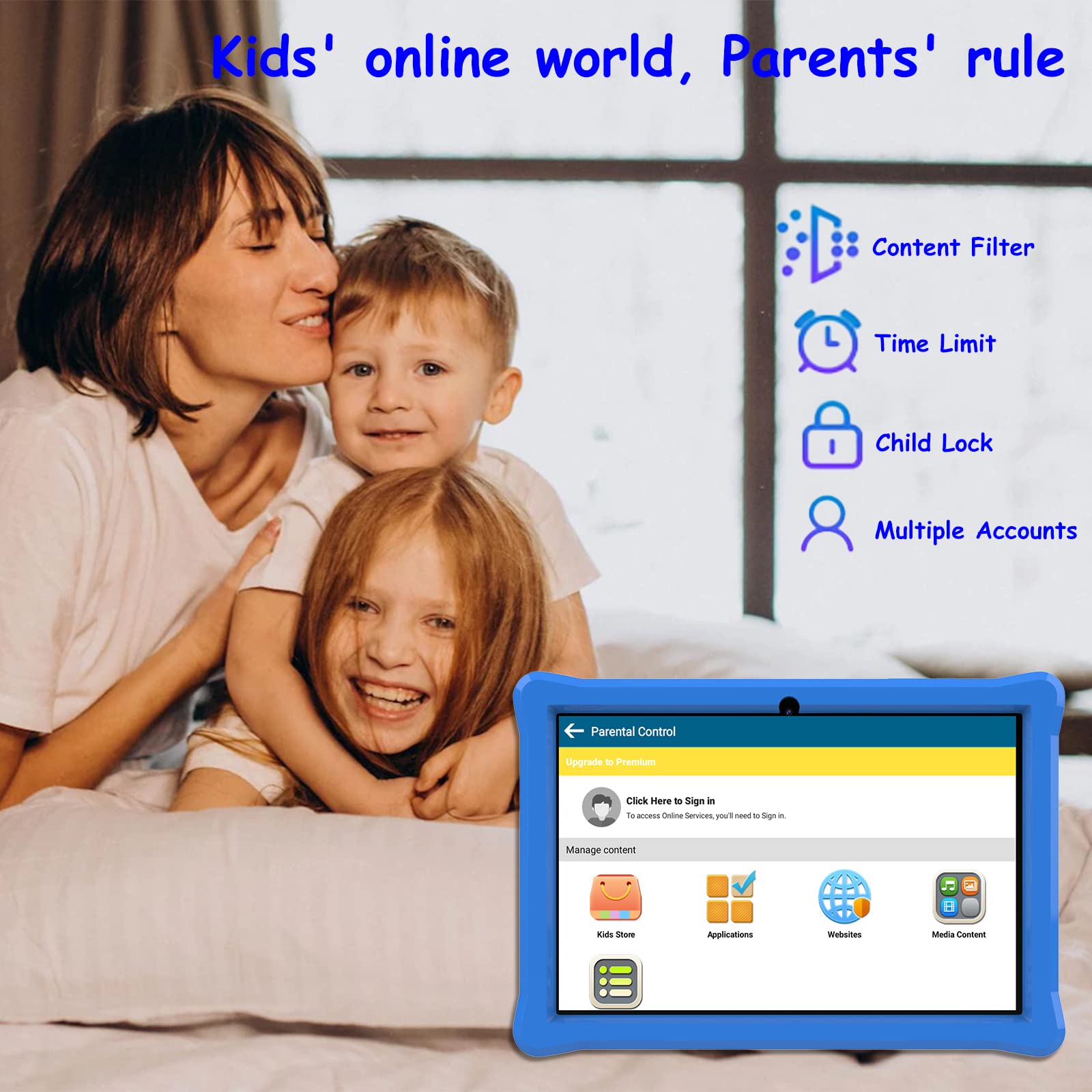 ZZB Kids Tablet 10 Inch Toddler Tablet, Android 11 Tablet for Boys Girls, 32GB Storage 2GB RAM, 6000mah Battery Quad-Core Processor Dual Camera WiFi Bluetooth, Parental Control APP, with Tablet Case.