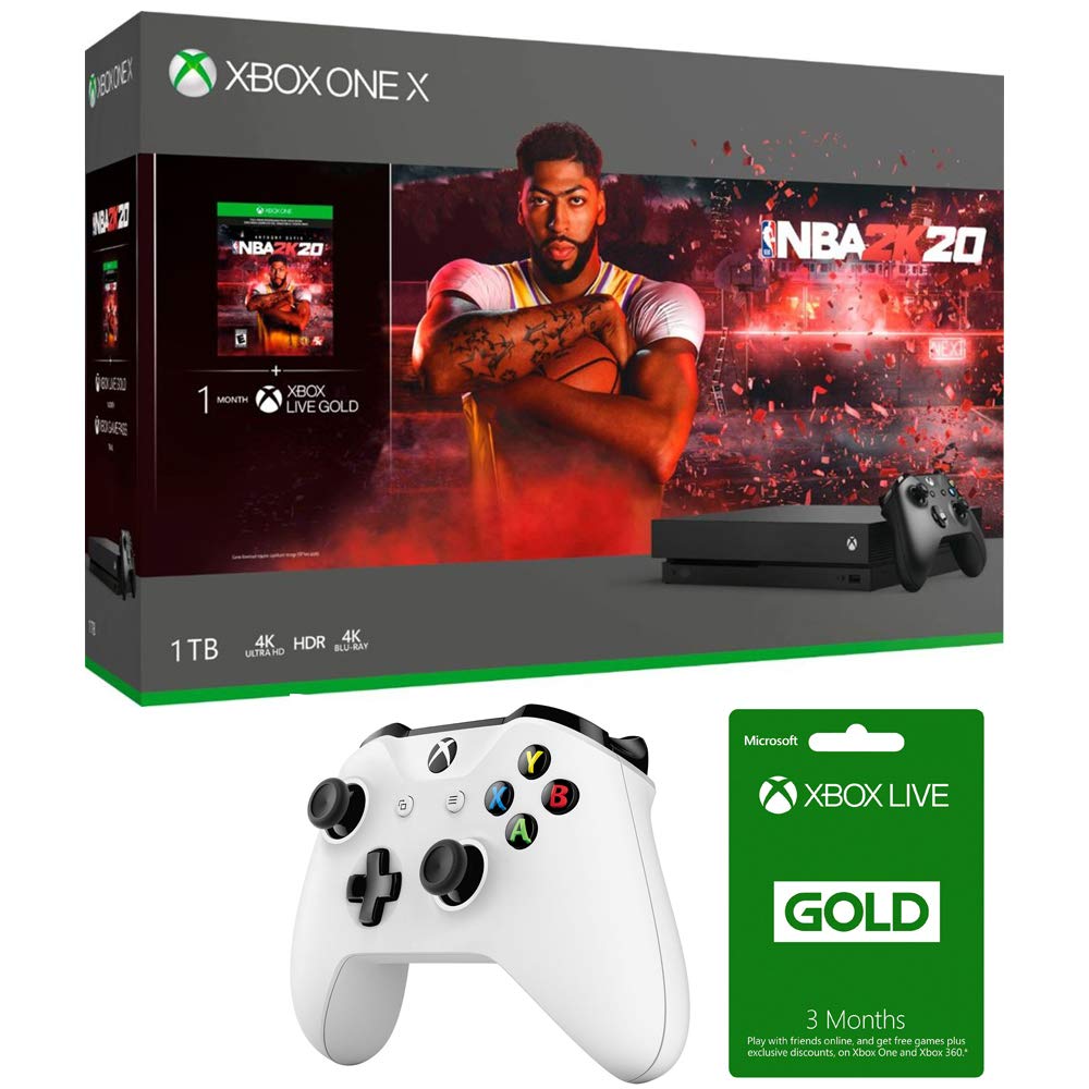 Microsoft CYV-00343 Xbox One X Bundle 1 TB Console with NBA 2K20 and Wireless Controller Bundle Xbox Live 3 Month Gold Membership and Xbox Wireless Controller White